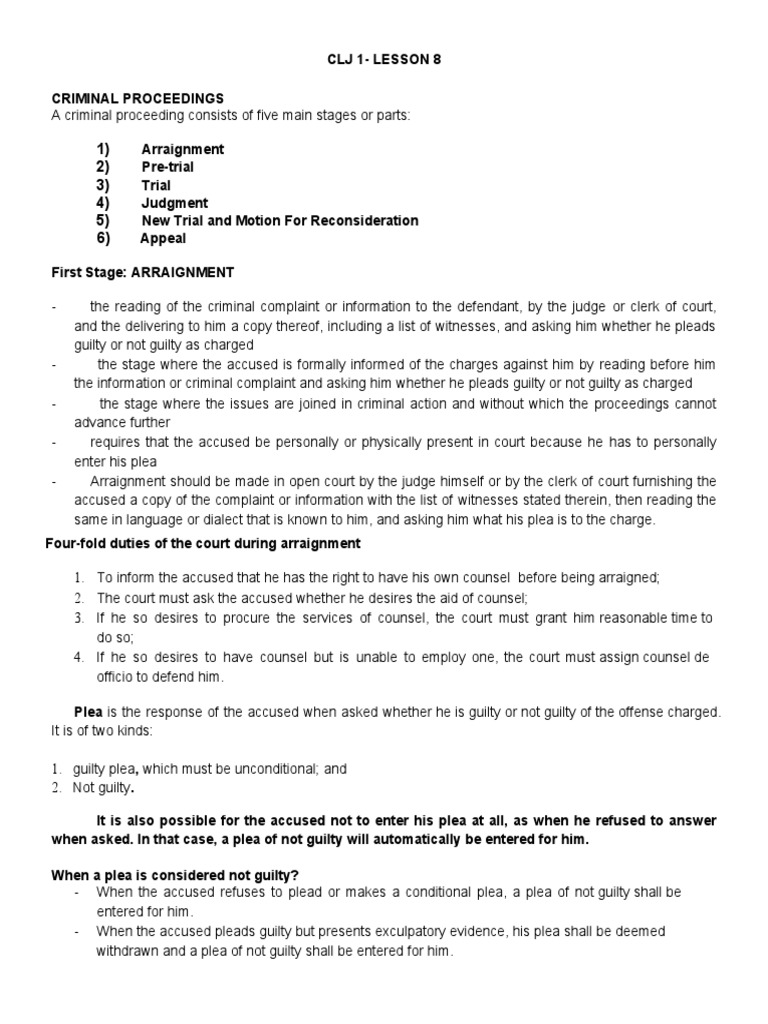 CLJ 1 | PDF | Plea | Arraignment