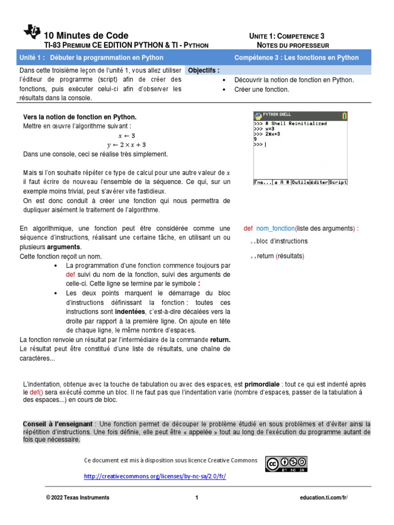 Introduction aux fonctions en Python | PDF | Python (Langage de programmation) | Programmation ...