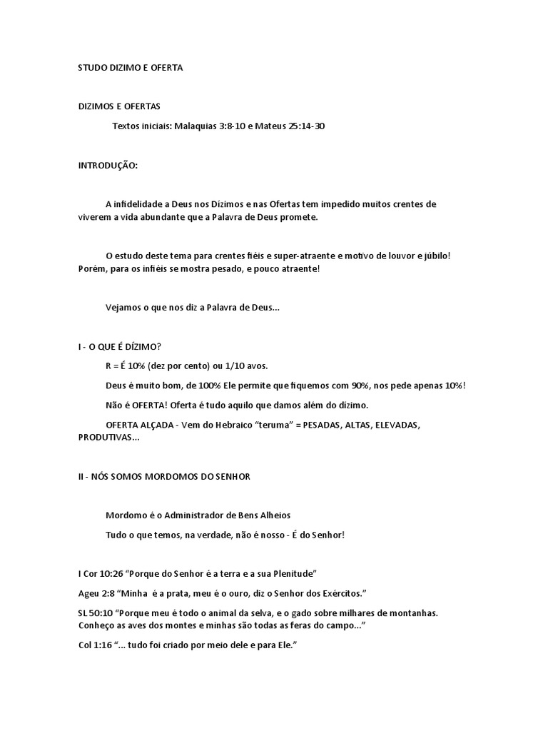 Estudo Dizimo e Oferta2 | PDF | Dízimo | Abraão