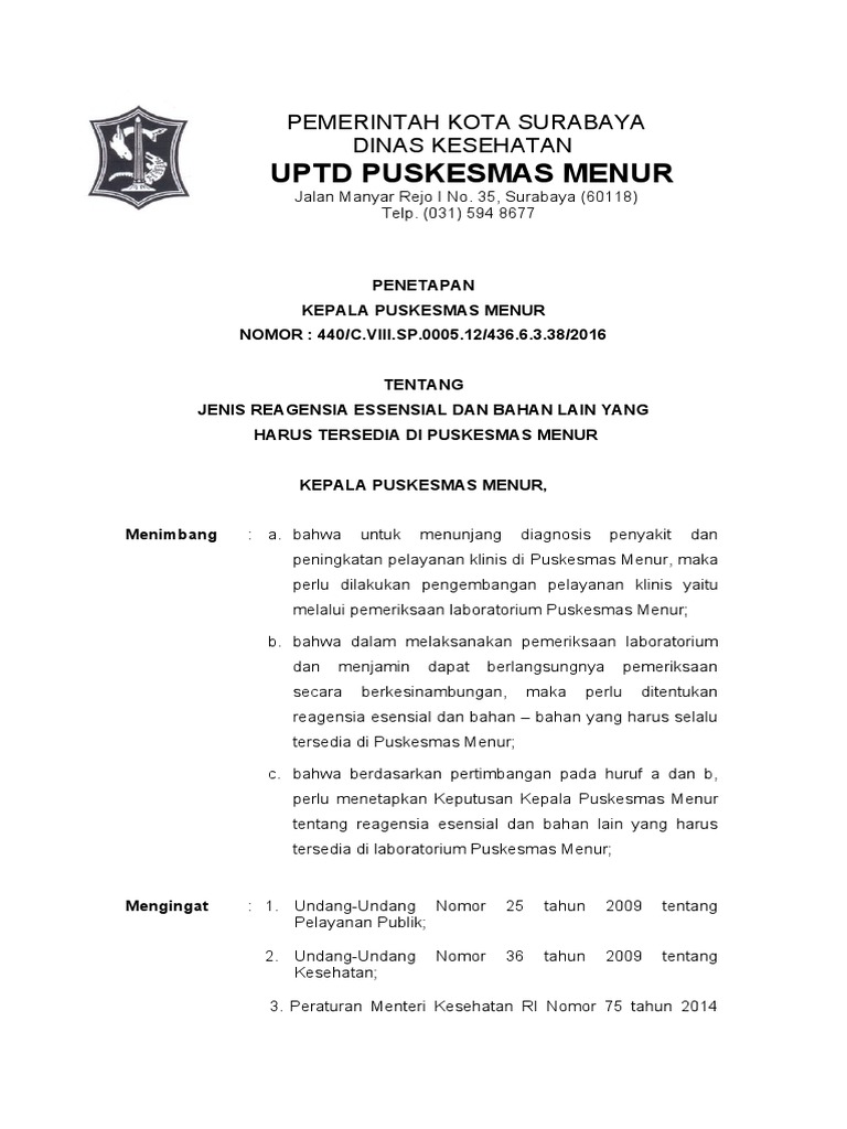 SP Jenis Reagensia Essensial Dan Bahan Lain Yang Harus Tersedia | PDF