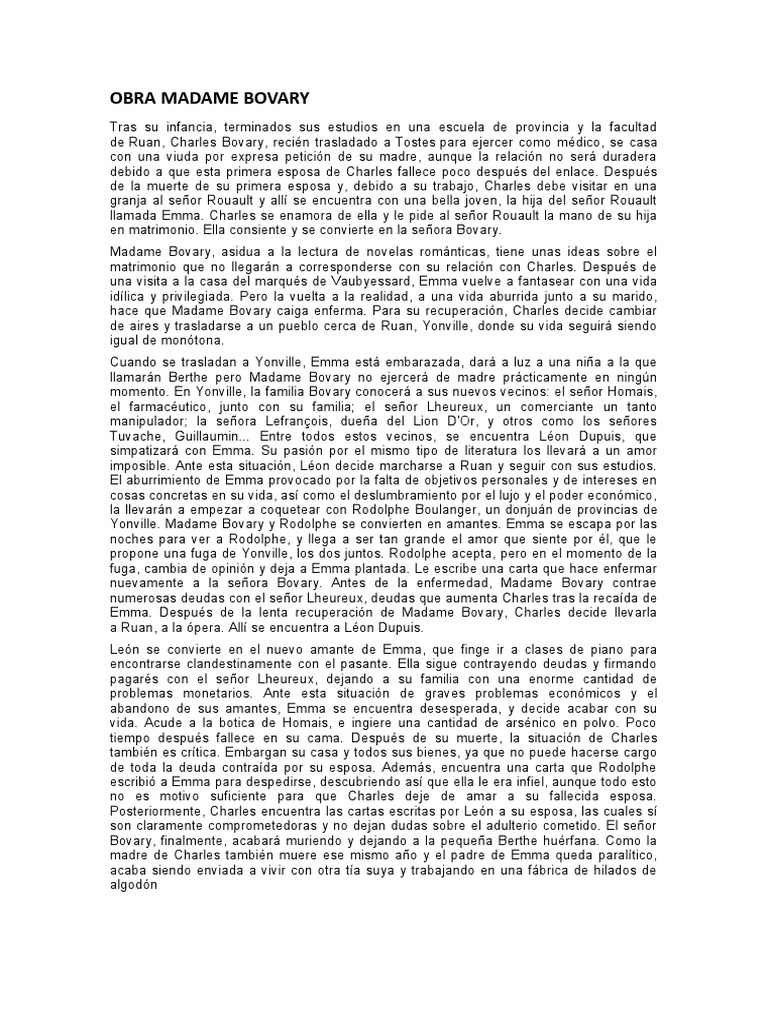 Obra Madame Bovary Resumen | PDF