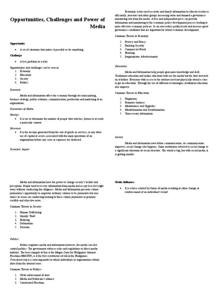 Media's Opportunities and Challenges | PDF | Media (Communication ...