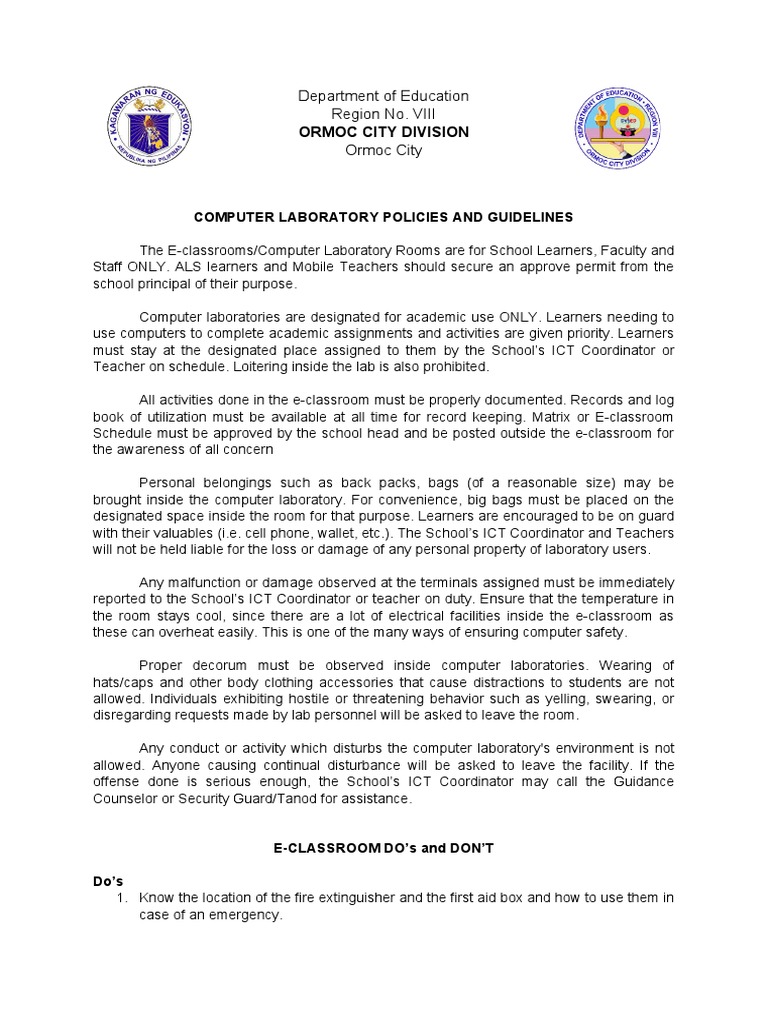 COMPUTER LABORATORY POLICIES AND GUIDELINES | PDF