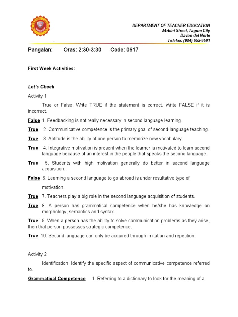 Edeng 1 1ST & 2ND Week | PDF | Second Language Acquisition | Learning