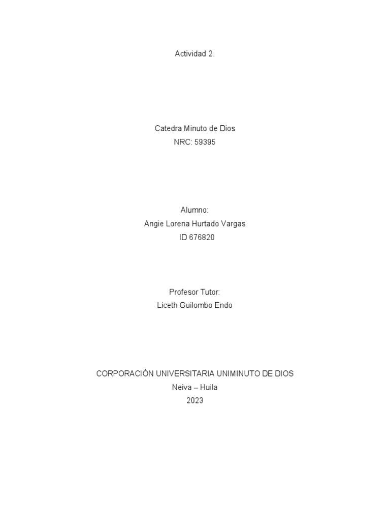 Actividad 2 Catedra Minuto de Dios | PDF