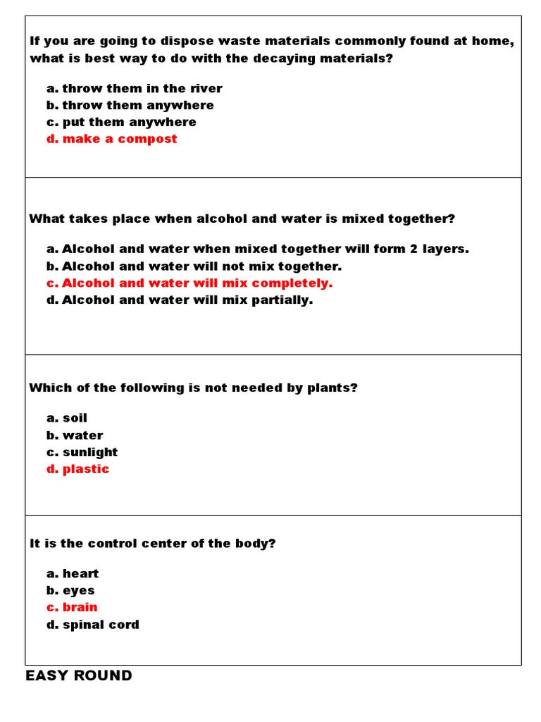 Grade 4 Science Questions | PDF | Seed | Water