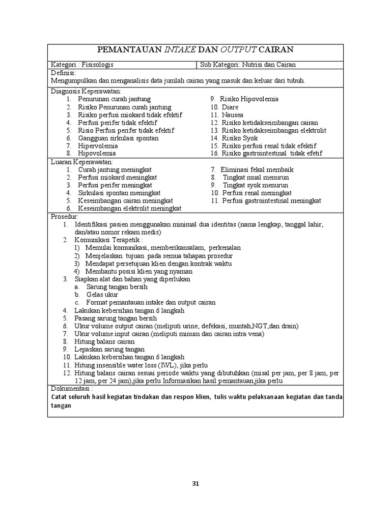 Spo Pemantauan Intake Dan Output Cairan | PDF