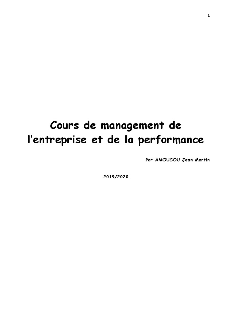 Cours sur le management de la performance | PDF | Business | Économie d ...