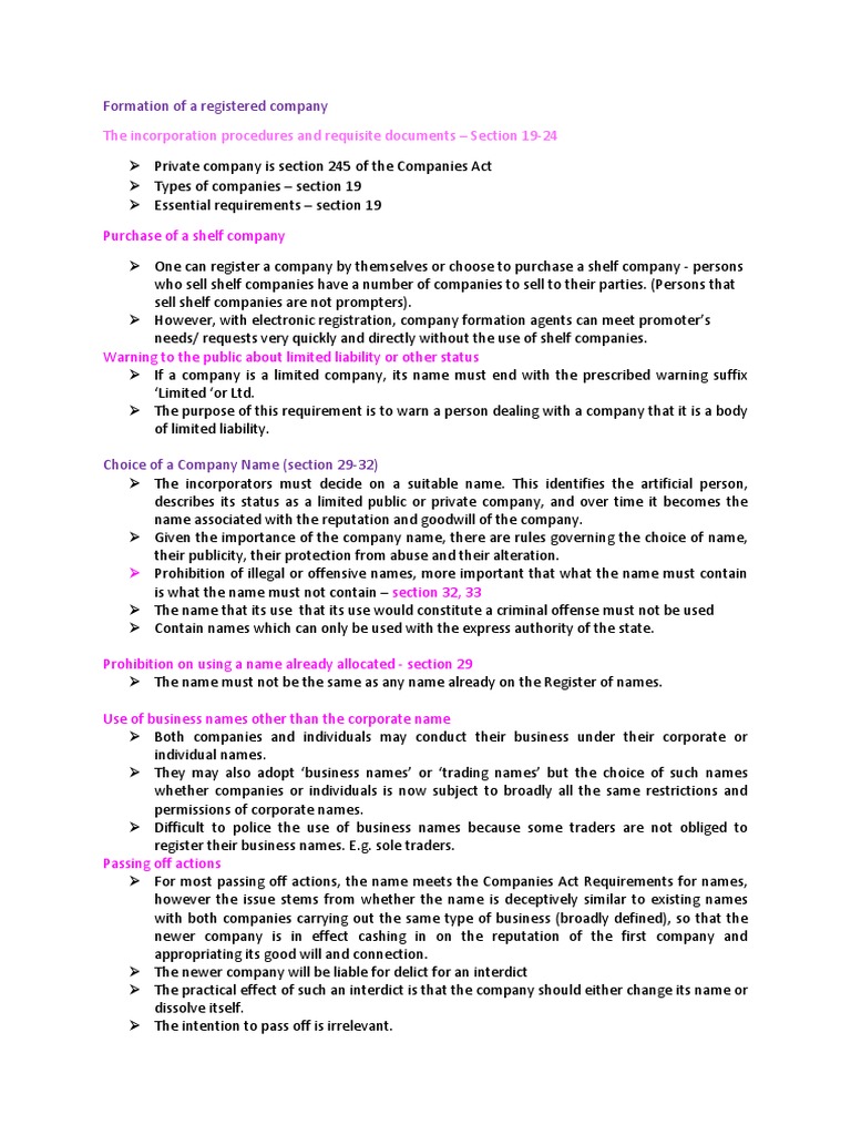 Formation of A Company | PDF | Limited Company | Companies