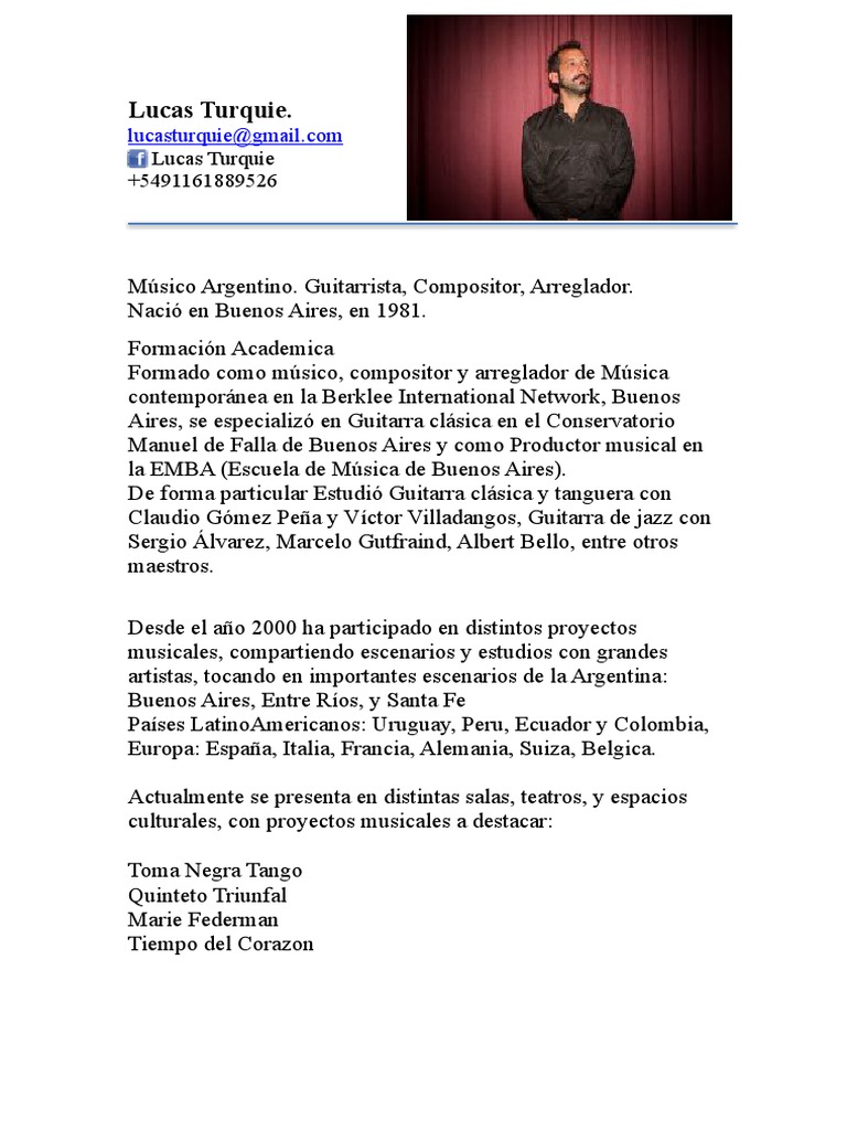 CV Lucas Turquie 2023 | PDF | Musica Tango | Musica Sudamericana