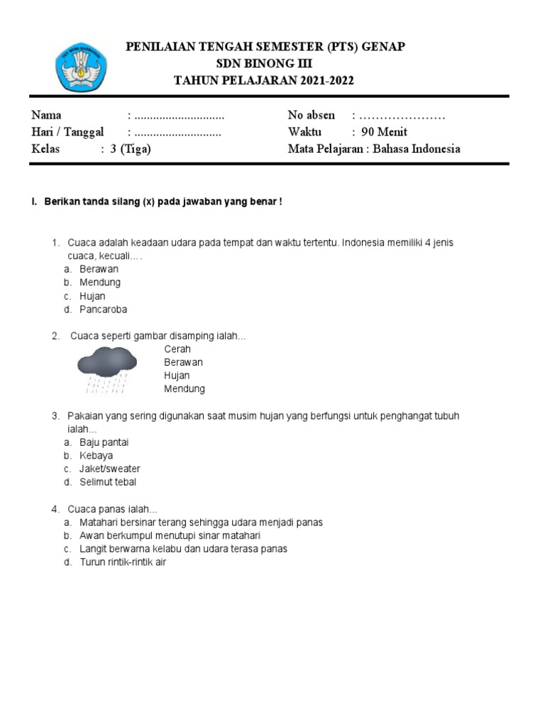 Soal PTS Kelas 3 B. Indo Genap | PDF