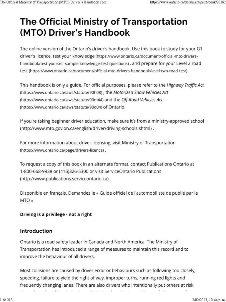 Ontario MTO Driver's Handbook PDF | PDF | Driver's License | Driving