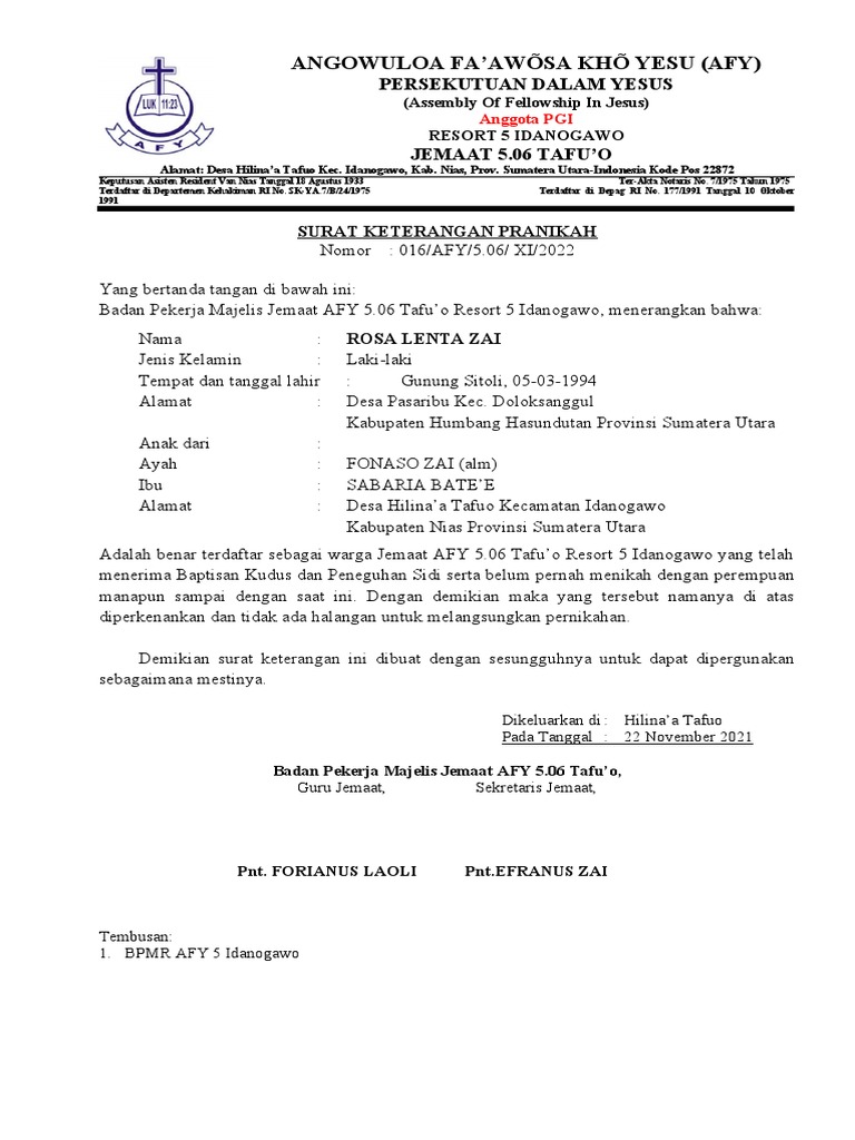 Surat Keterangan Pra Nikah - 2022 | PDF