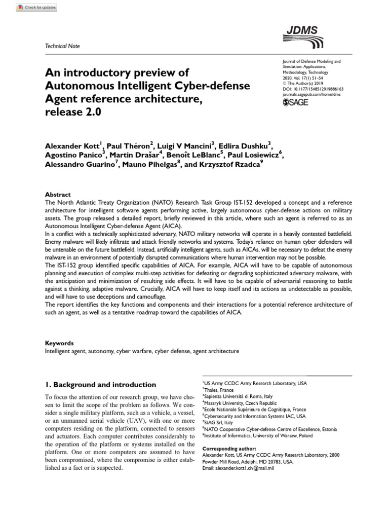 An Introductory Preview of Autonomous Intelligent Cyber-Defense Agent Reference Architecture ...