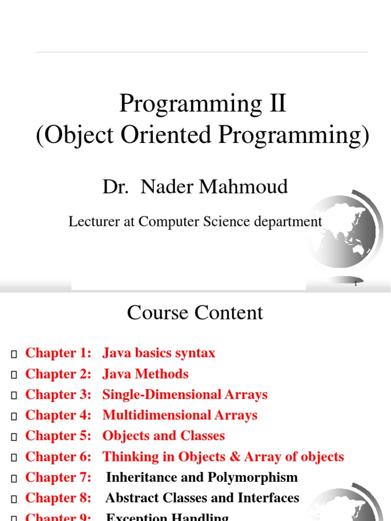 Programming Ii Object Oriented Programming Dr Nader Mahmoud Pdf Method Computer