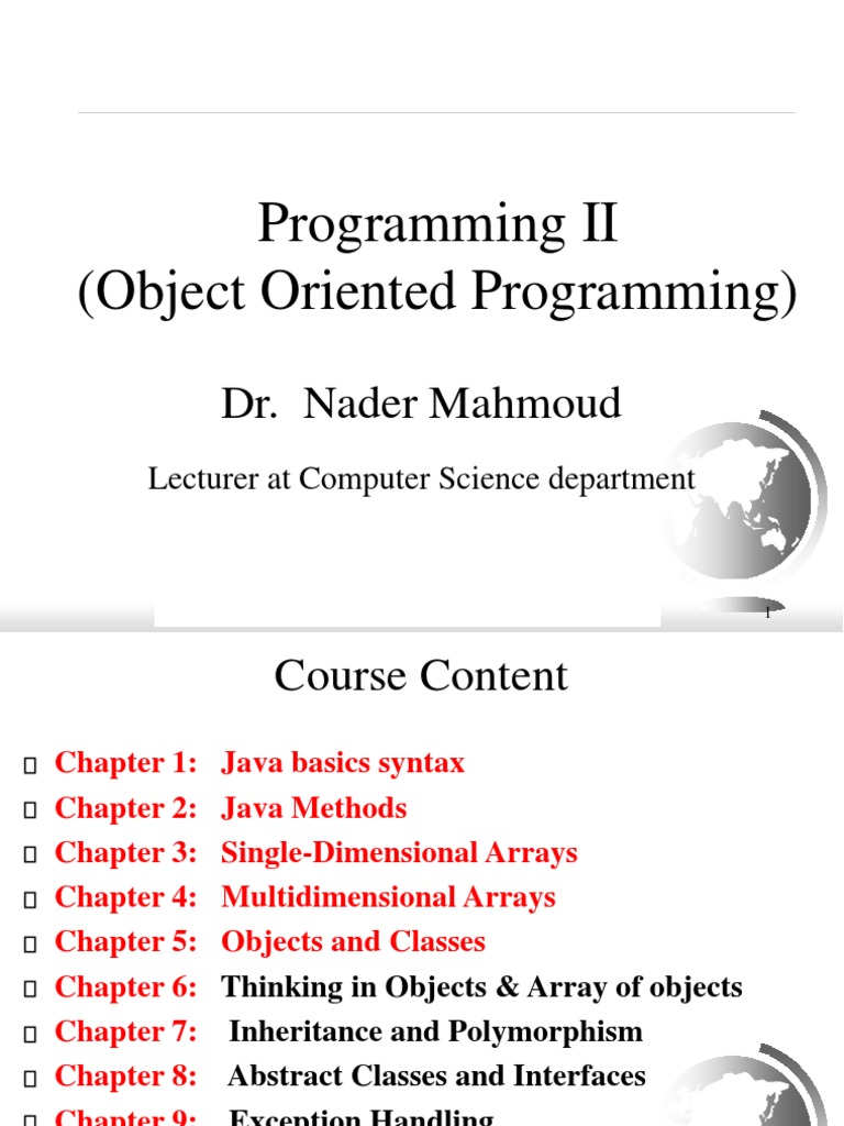 Programming Ii Object Oriented Programming Dr Nader Mahmoud Download Free Pdf Class