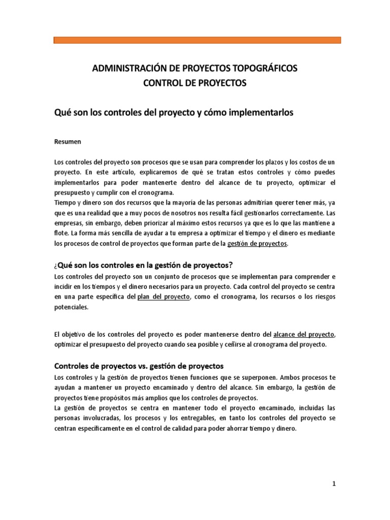 Control de Gestion de Proyectos | PDF | Gestión de proyectos ...