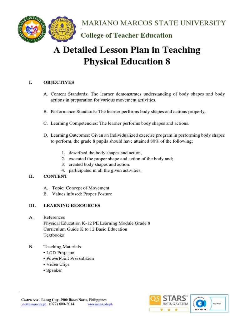 G8 DetailedLessonPlan | PDF | Foot | Physical Education