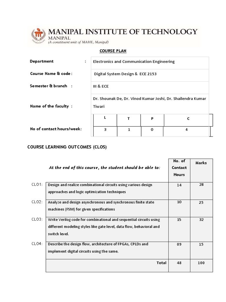 Course Plan DSD | PDF | Digital Electronics | Logic Gate