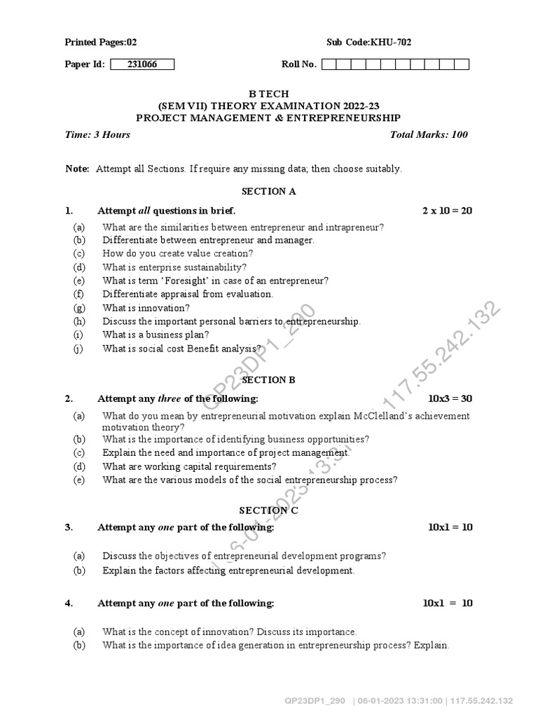 Project Management Entrepreneurship Khu702 | PDF | Entrepreneurship ...