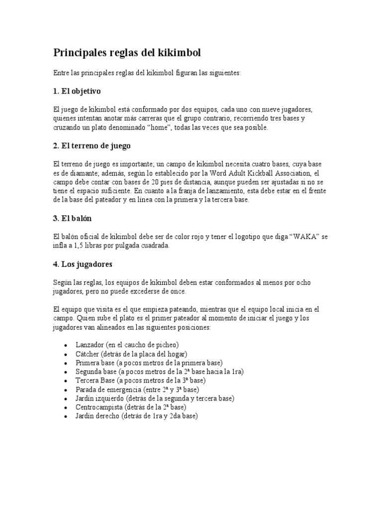 Principales Reglas Del Kikimbol | PDF