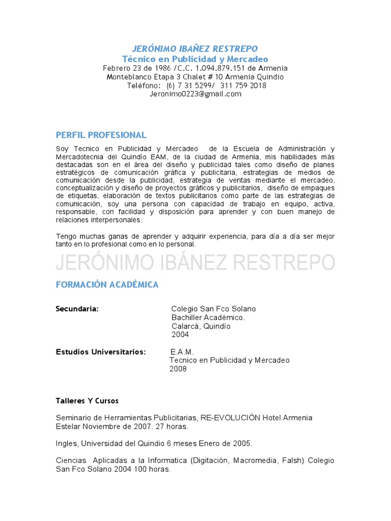 Hoja de Vida Jeronimo Ibañez Ac | PDF