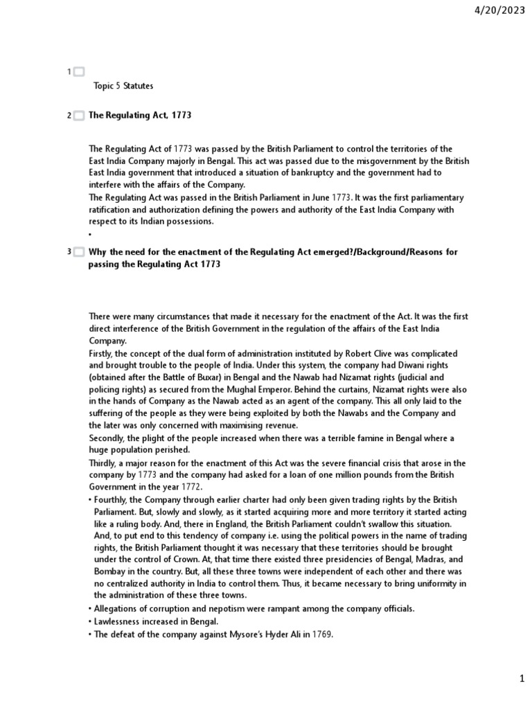 The Regulating Act of 1773: Causes, Provisions, Impacts, and Drawbacks ...