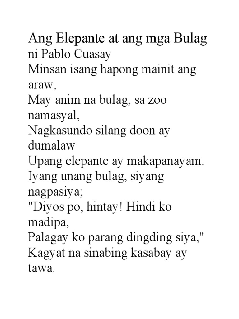 Ang Elepante at Ang Mga Bulag | PDF