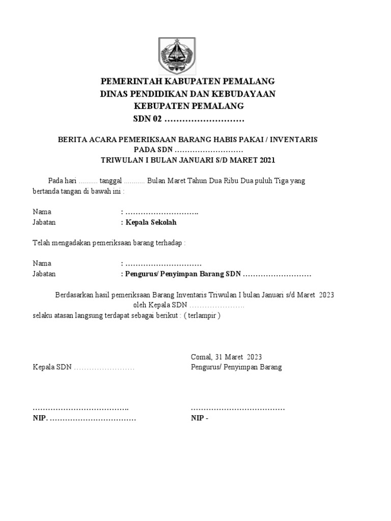 Format Pelaporan Inventaris SD | PDF