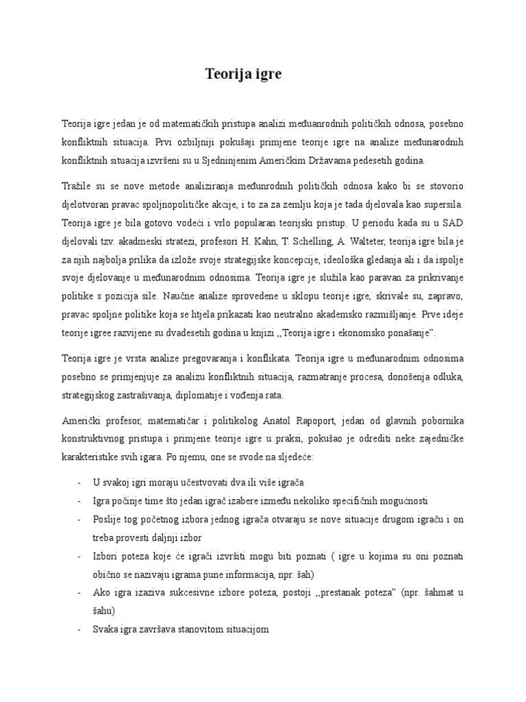 Teorije Igre | PDF
