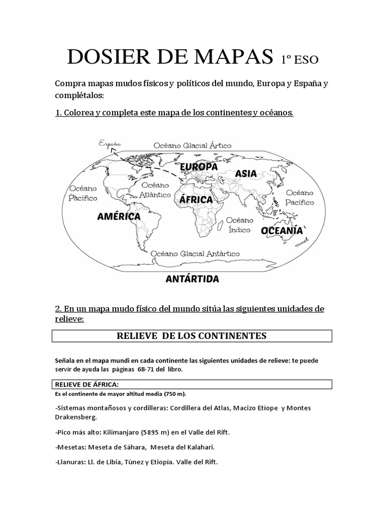 1 Eso Ficha para Rellenar Mapas | PDF | Divisiones Fisiográficas | Geología