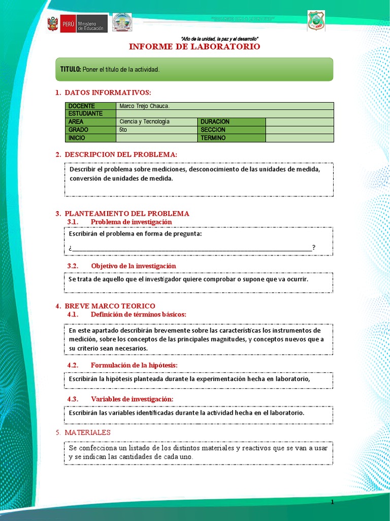 Modelo de Informe de Laboratorio | PDF | Hipótesis | Laboratorios