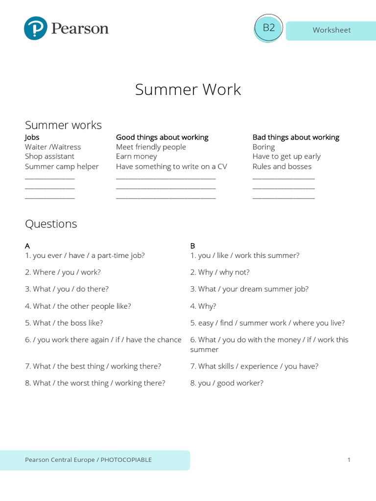 b2 Summer Work worksheetSB | PDF | Swimming