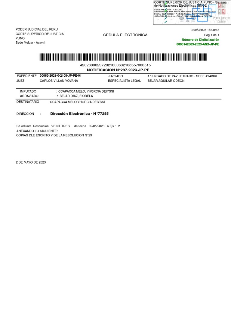 Exp. 00063-2021-0-2108-JP-PE-01 - Consolidado - 00297-2023 | PDF | Gobierno | Separación de poderes