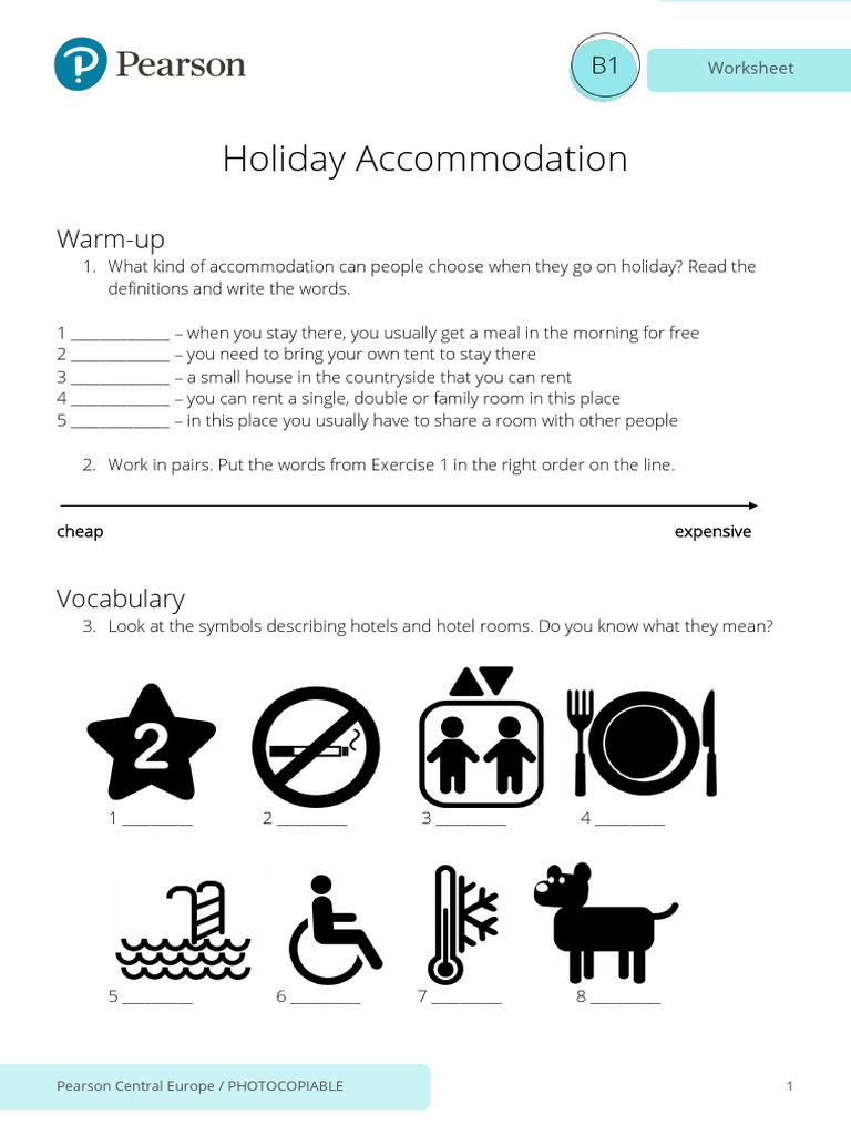 b1 Teenagers Adults Holiday Accommodation Lesson Plan Worksheet | PDF ...