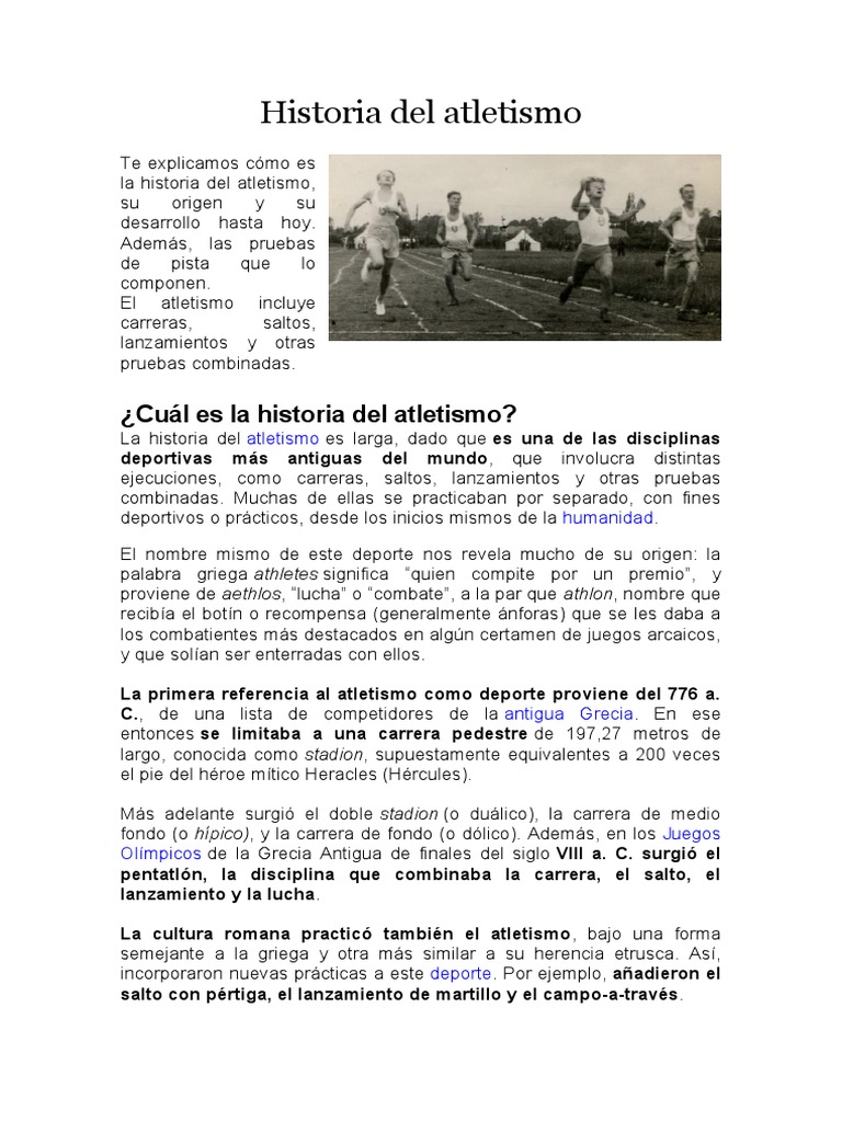 Historia del Atletismo y sus Pruebas | PDF | Deporte del atletismo | Europa
