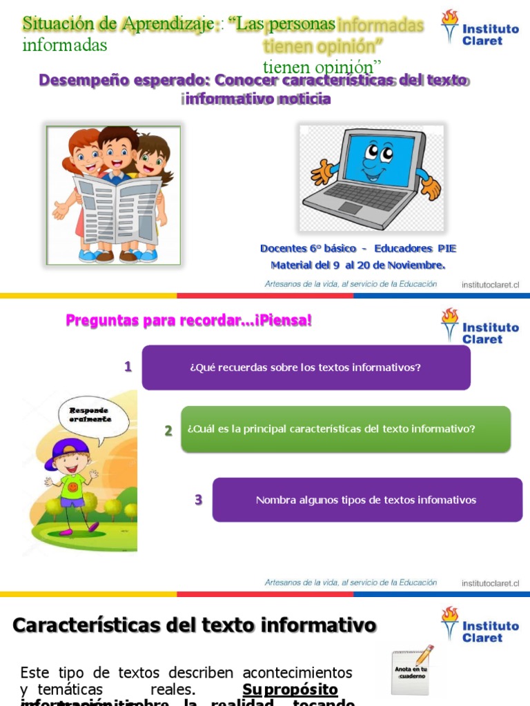 6° Básico LENGUAJE Las Personas Informadas 9 Al 20 de Noviembre PDF ...