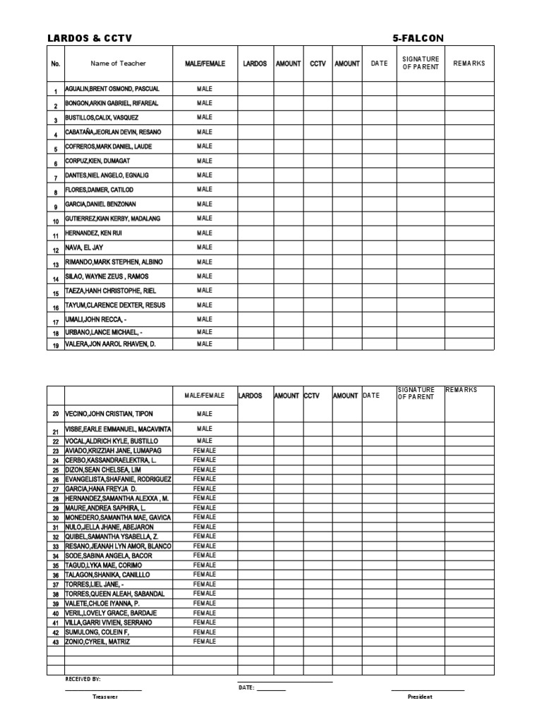 GRADE-FIVE-SECTION_CHECKLIST_LARDOSCCTV.xlsx | PDF