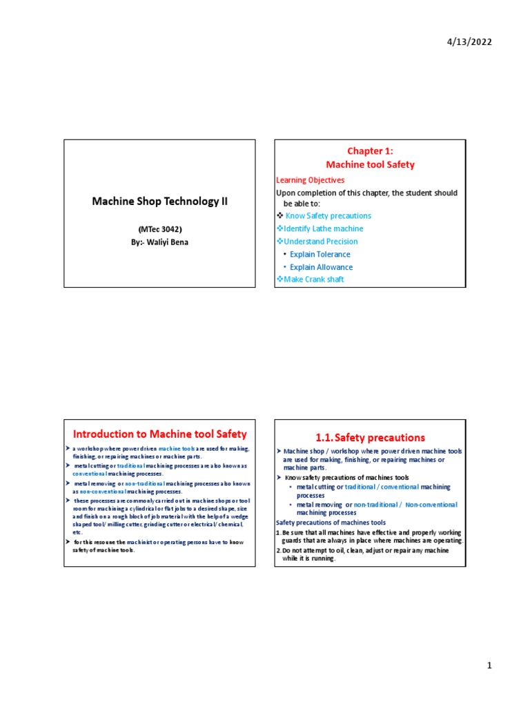 Machine Shop Technology II: Introduction To Machine Tool Safety 1.1. Safety Precautions | PDF ...