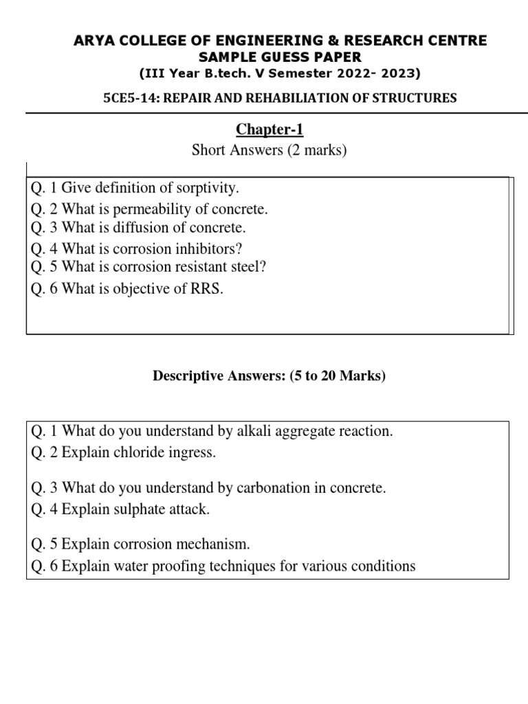 5CE5-14 RRS Guess Paper PDF | PDF | Concrete | Corrosion