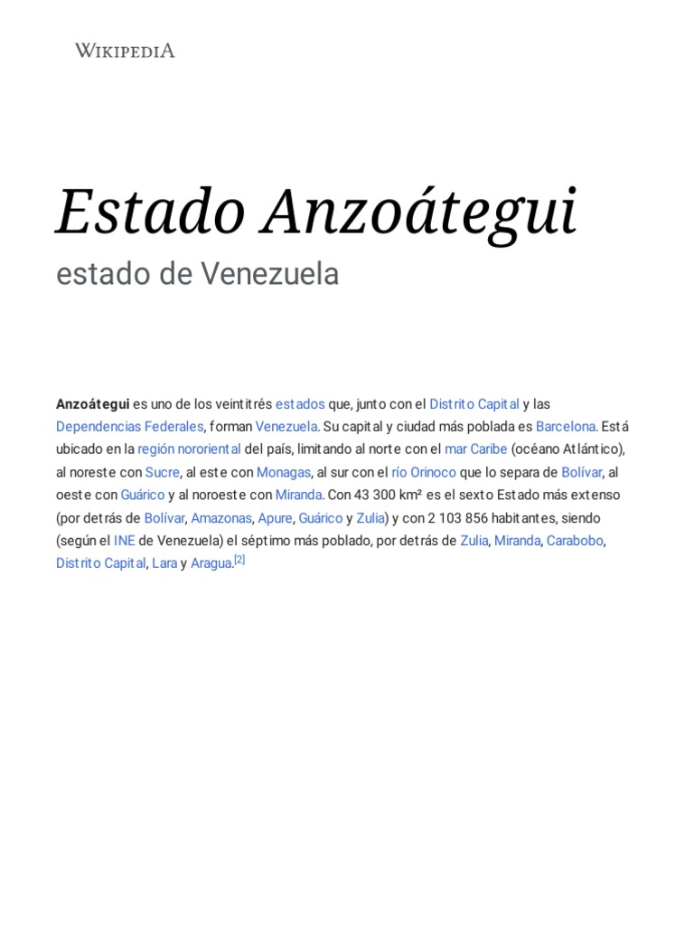 Estado Anzoátegui - Wikipedia, La Enciclopedia Libre | PDF