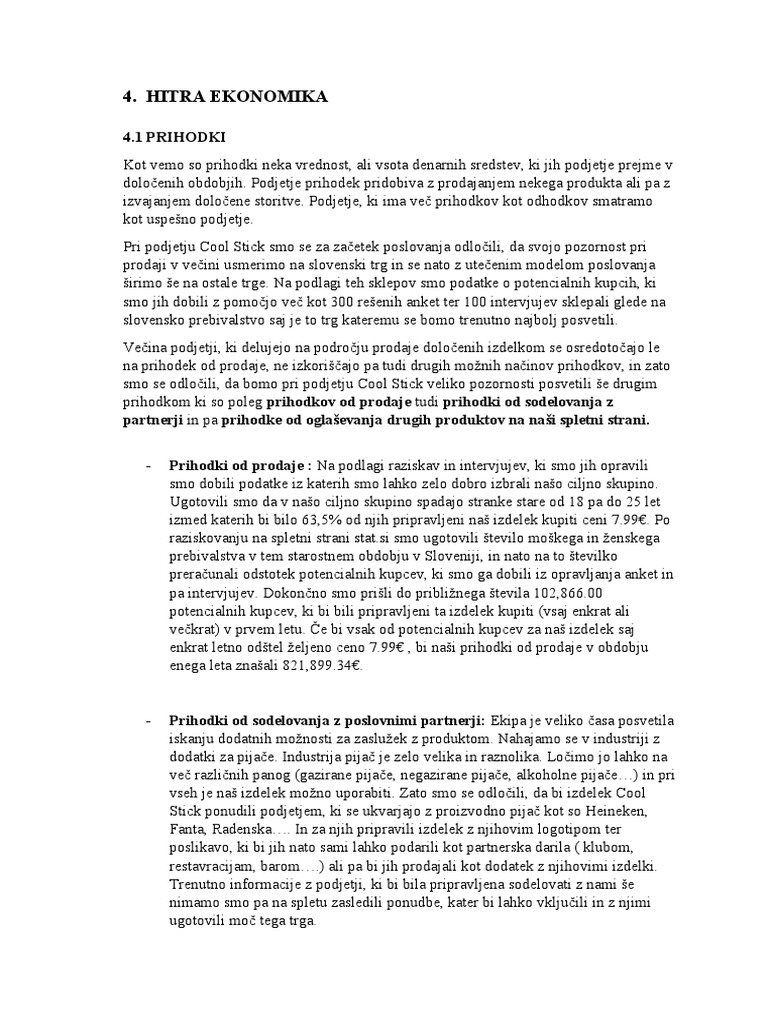 Ekonomika Coolstick | PDF