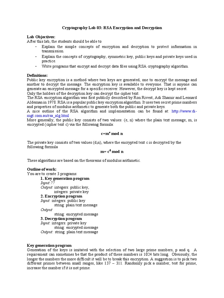 Cryptography RSA Lab 03 PDF | PDF | Key (Cryptography) | Cryptography