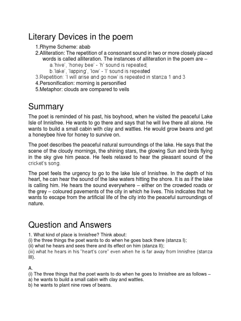 C9LLBCh4b The Lake Isle of Innisfree | PDF | Poetry