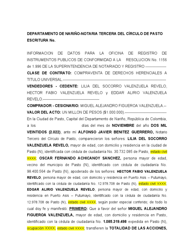 Cesion de Derecho Herenciales | PDF