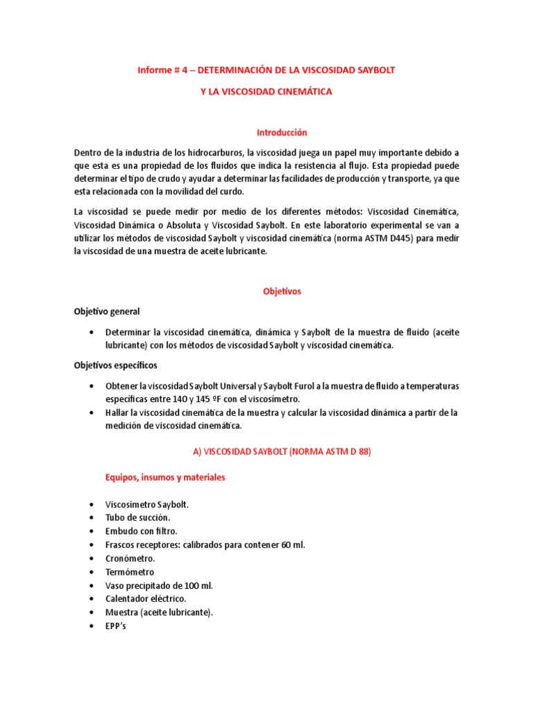 VISCOSIDAD SAYBOLT Y LA VISCOSIDAD CINEMÁTICA | PDF | Viscosidad ... VISCOSIDAD SAYBOLT Y LA VISCOSIDAD CINEMÁTICA | PDF | Viscosidad ...