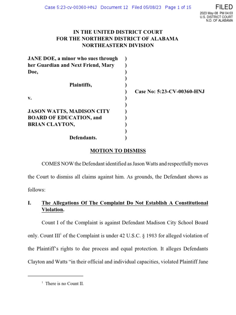 Jason Watts Motion To Dismiss | PDF | Qualified Immunity | Complaint