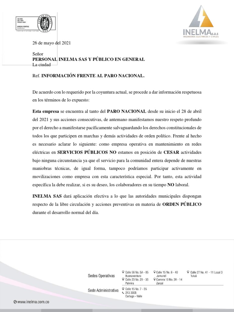 Informacion Frente Al Paro Nacional PDF | PDF