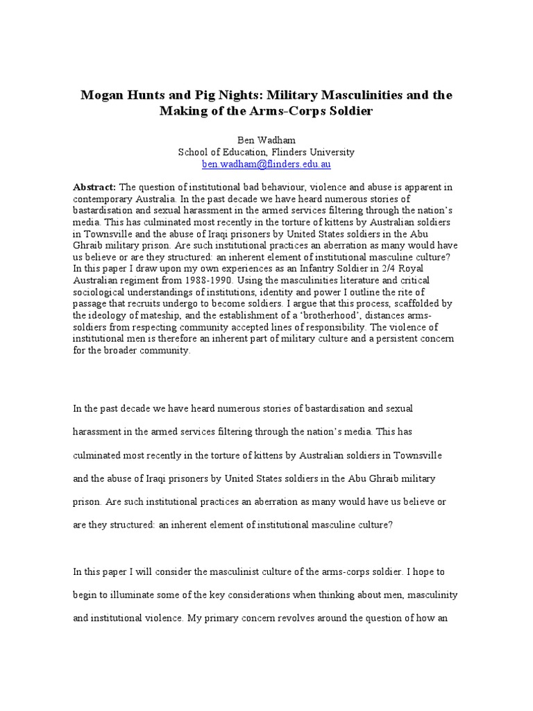 Ben Wadham, Mogan Hunts An The Pig Nights. Military Masculinities and ...