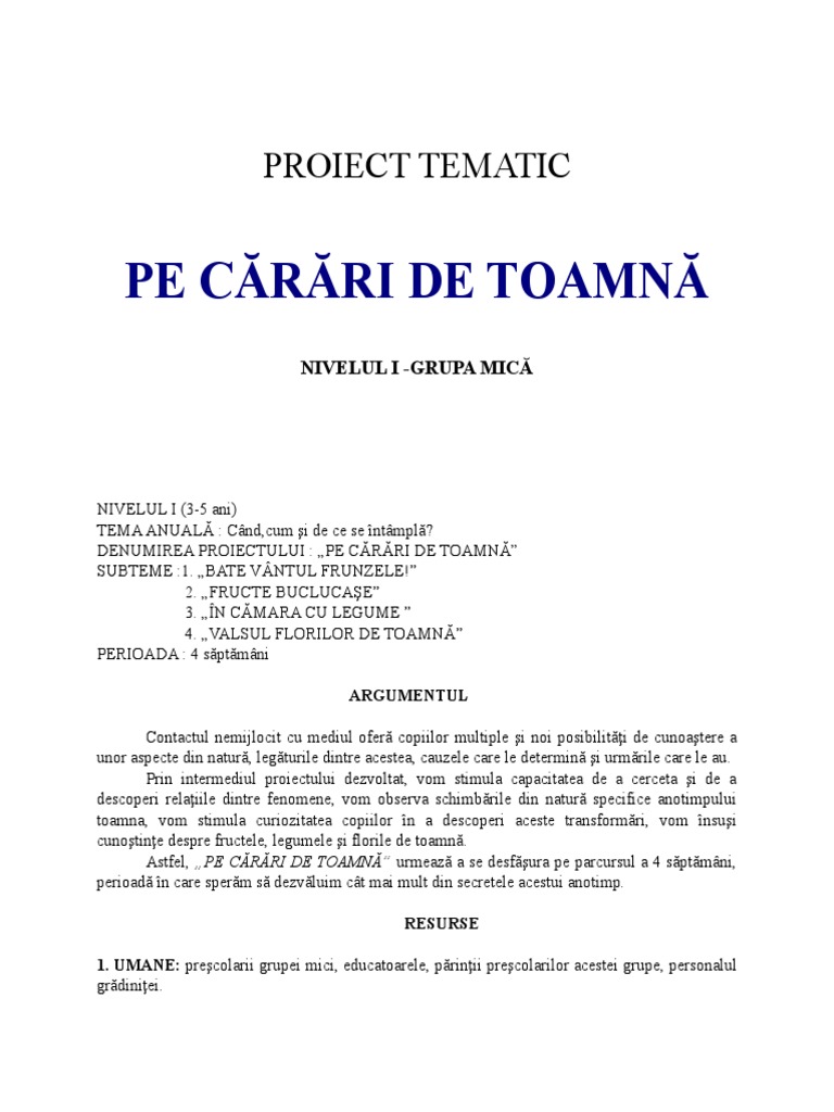 PROIECT TEMATIC - Toamna | PDF
